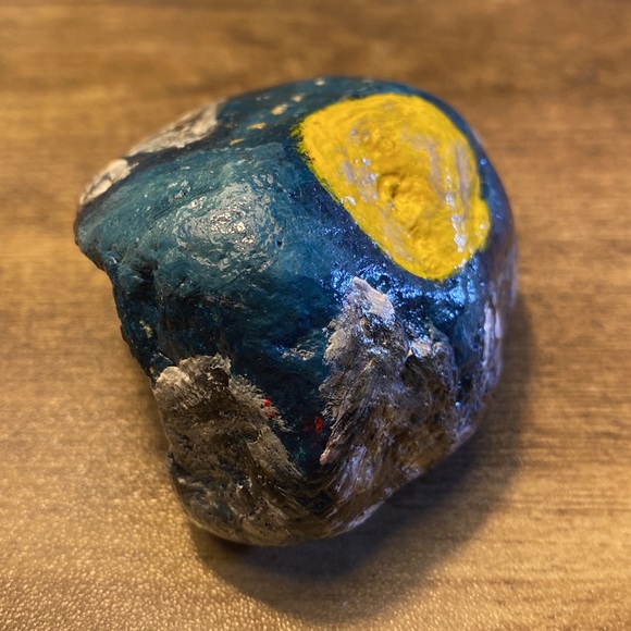 Hand Crafted | Accents | Moon And Trees Hand Painted Stone Garden Rock ...
